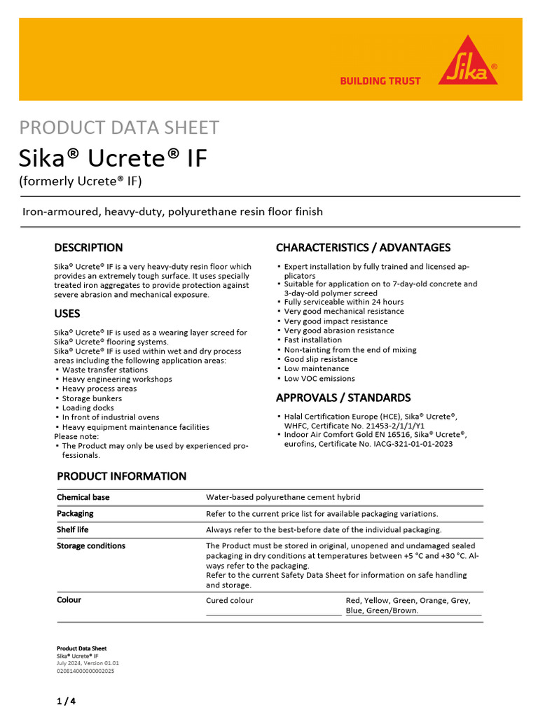 Pds Sika Ucrete If | PDF | Concrete | Strength Of Materials