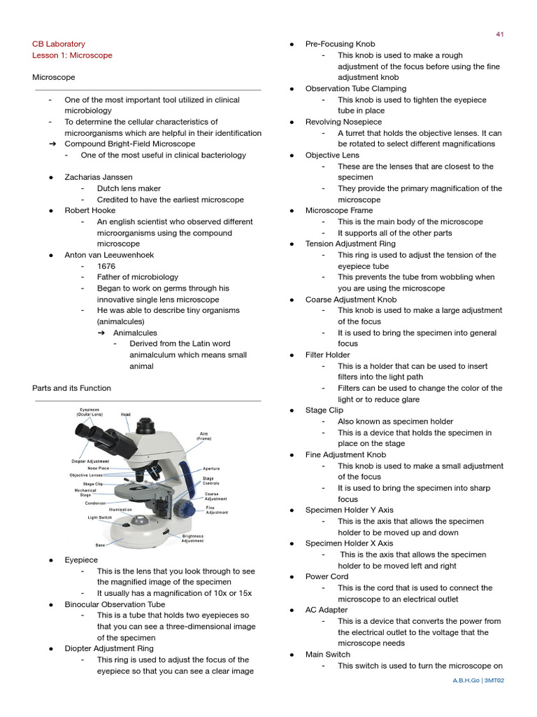 CBLab - Lesson 1 - Microscope | PDF | Lenses | Equipment