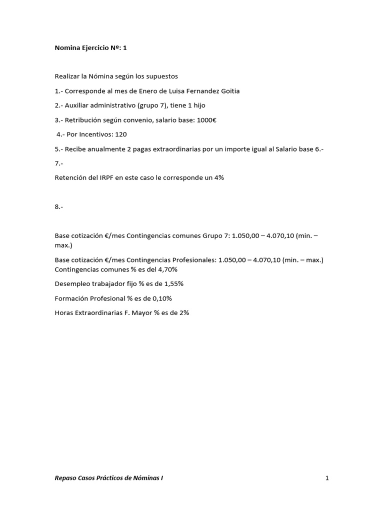 1 Repaso Casos PR Cticos Salarios | PDF | Salario | Tiempo extraordinario
