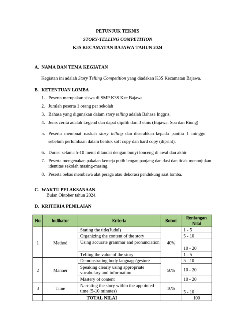 Juknis Story Telling K3S Kec Bajawa Tahun 2024-Revisi 20 Okt 24 | PDF