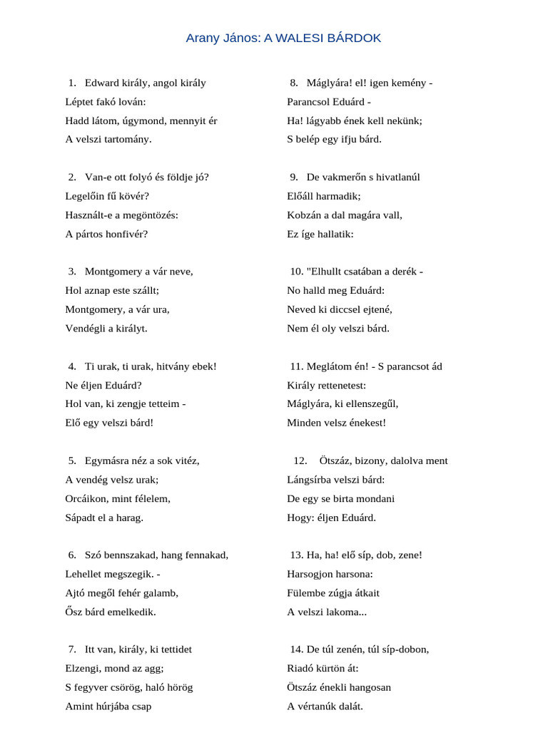 Arany János Walesi Bárdok | PDF
