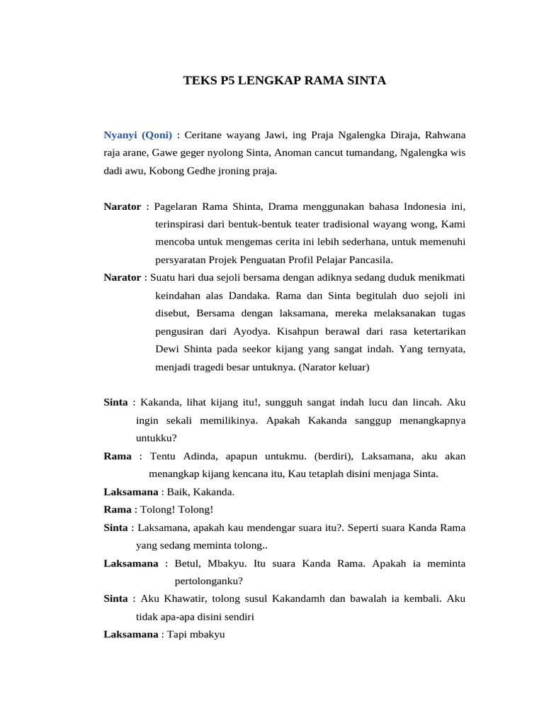 Teks p5 Lengkap Rama Sinta | PDF