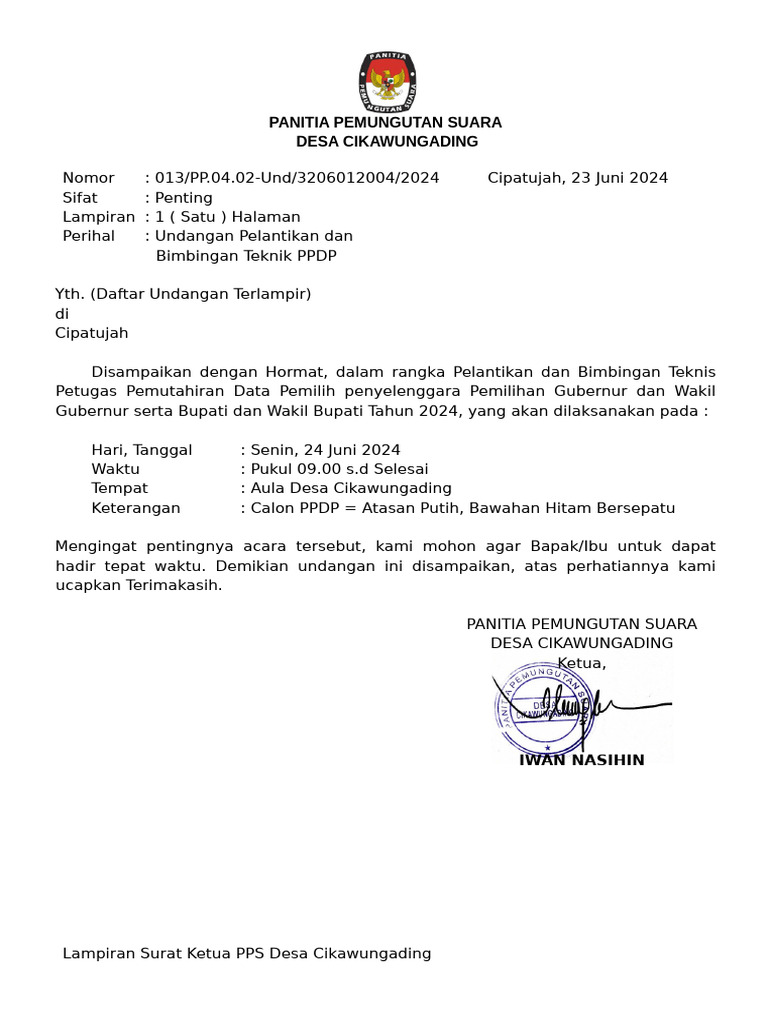 Undangan Pelantikan PPDP PPS Cikawungading | PDF
