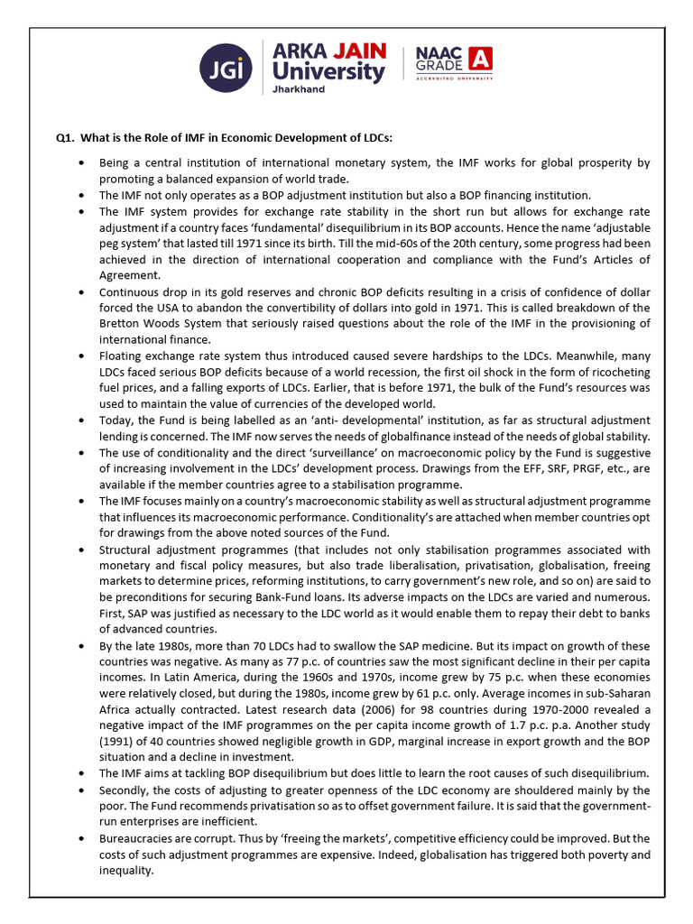 Role of IMF | PDF | International Monetary Fund | Bretton Woods System