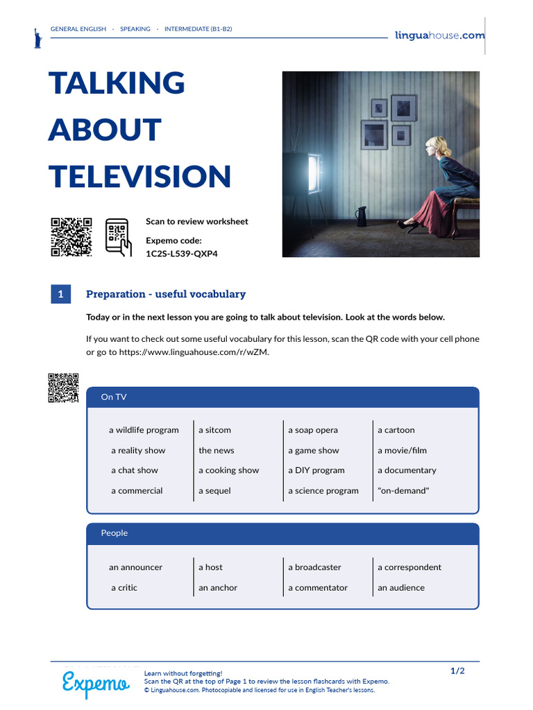 Intermediate English: Discussing TV | PDF | Television | Vocabulary