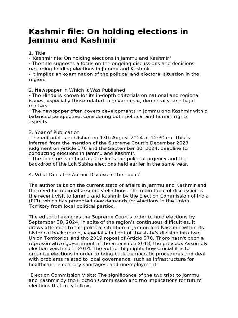 Kashmir File: On Holding Elections in Jammu and Kashmir | PDF ...