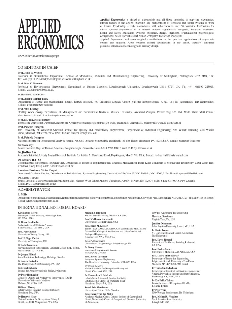 Editorial-Board 2012 Applied-Ergonomics | PDF | Human Factors And ...