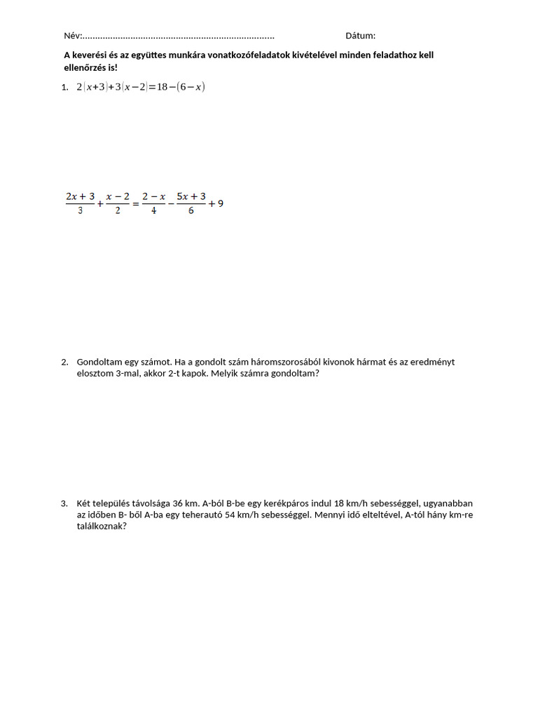 Szöveges Feladatok 8.oszt. | PDF