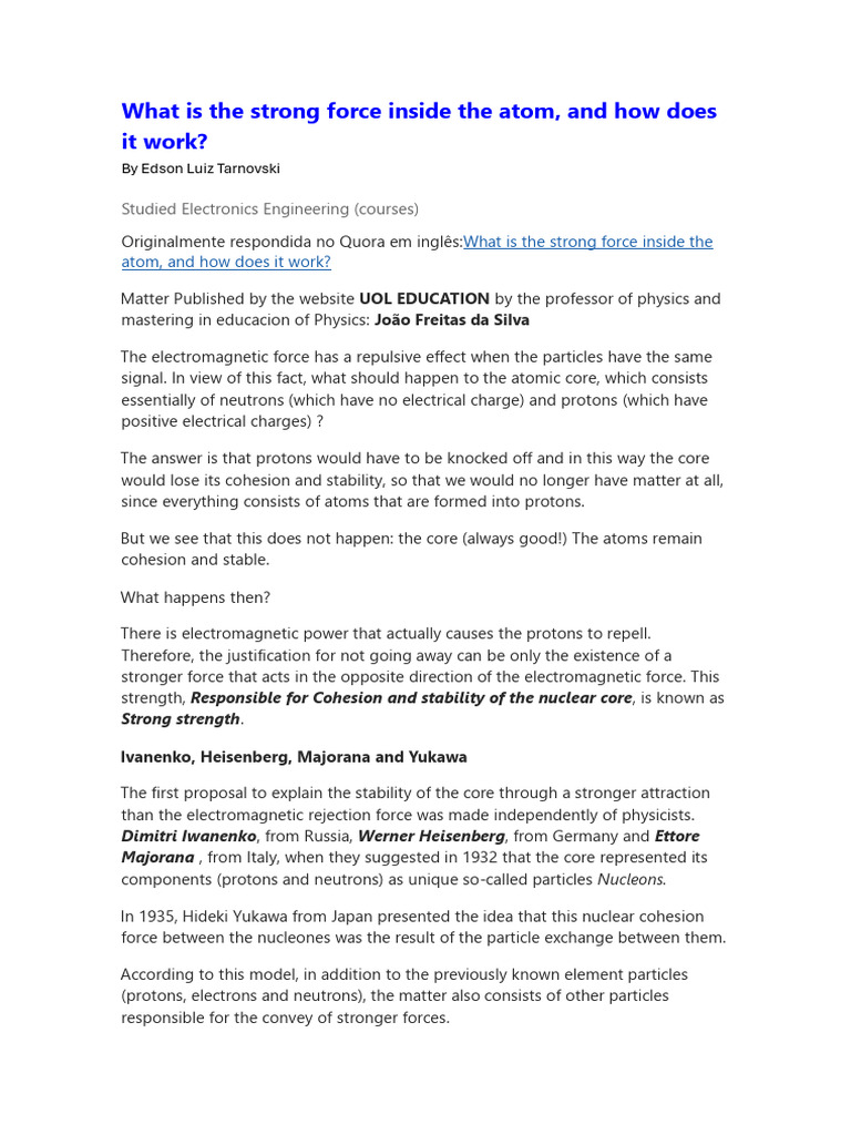 Strong Force | PDF | Quark | Elementary Particle