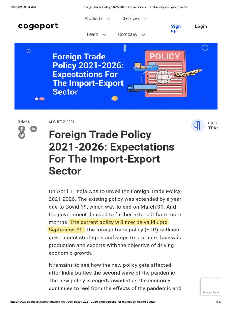 Foreign Trade Policy 2021-2026 - Expectations For The Import-Export ...