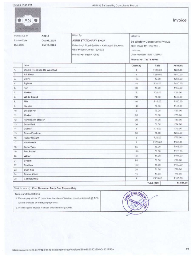 Stationary Bill | PDF