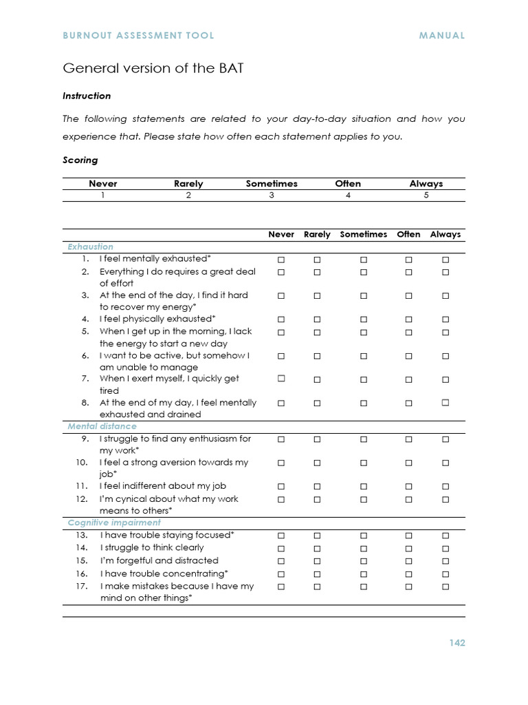 BAT General Version | PDF | Occupational Burnout | Emotions