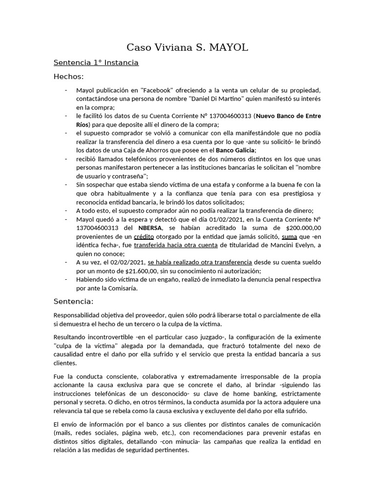 Caso Viviana S. Mayol | PDF | Bancos | Transferencia bancaria