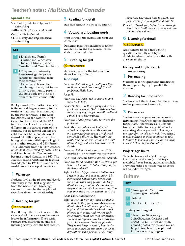 Ee3 Multicultural Canada TN | PDF | Language Arts & Discipline | Wellness