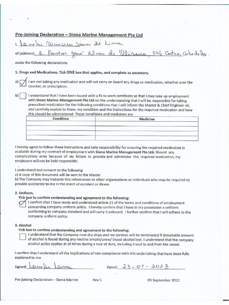 Pre Joining Declaration | PDF