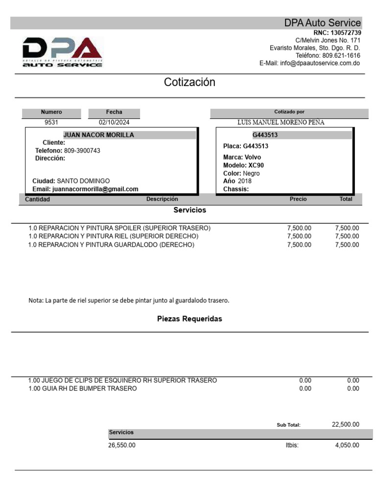 Cotización: DPA Auto Service | PDF