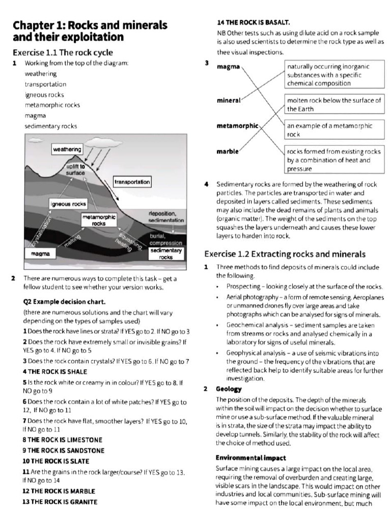 Chapter 1 - Rocks and Minerals and Their Exploitation - Workbook ...