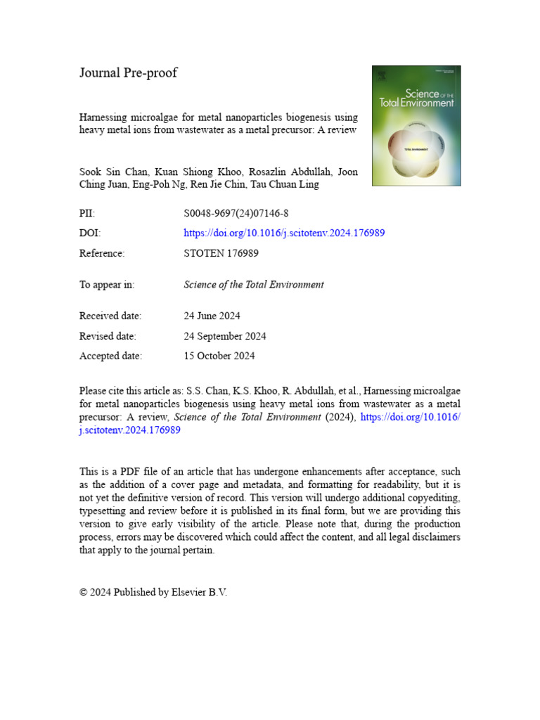Microalgae for Wastewater Metal Recovery | PDF | Nanoparticle | Iron