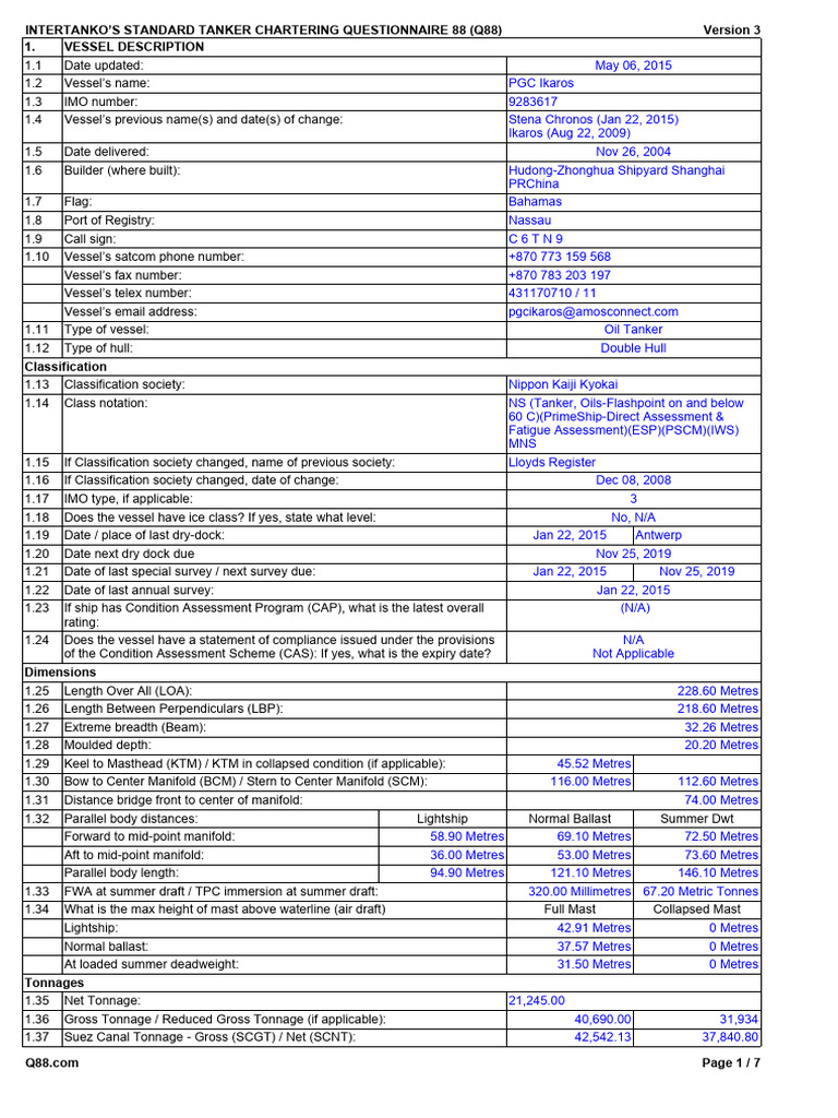 PGC-Ikaros Q88 130753804683387887 | PDF | Oil Tanker | Tonnage