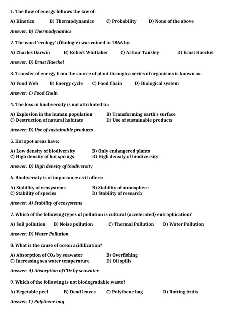 Environmental Science Quiz Questions | PDF | Pollution | Ecosystem