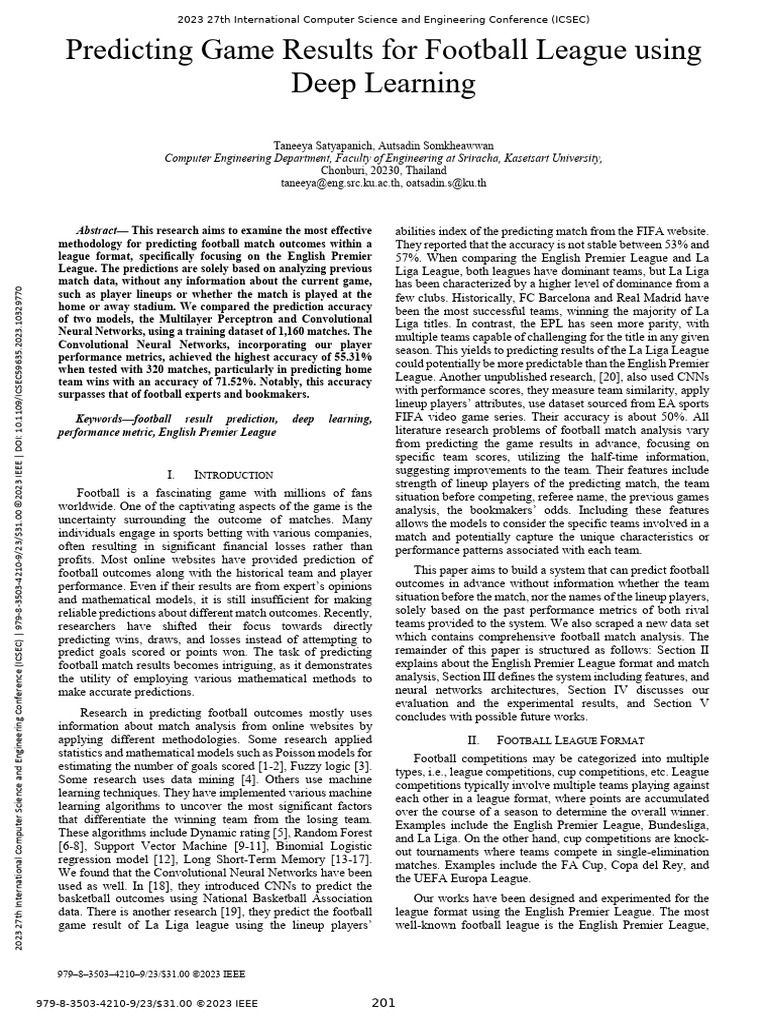 Deep Learning Predicts EPL Results | PDF | Applied Mathematics