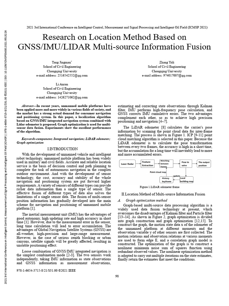 Research On Location Method Based On Gnss Imu Lidar Multi Source Information Fusion Pdf