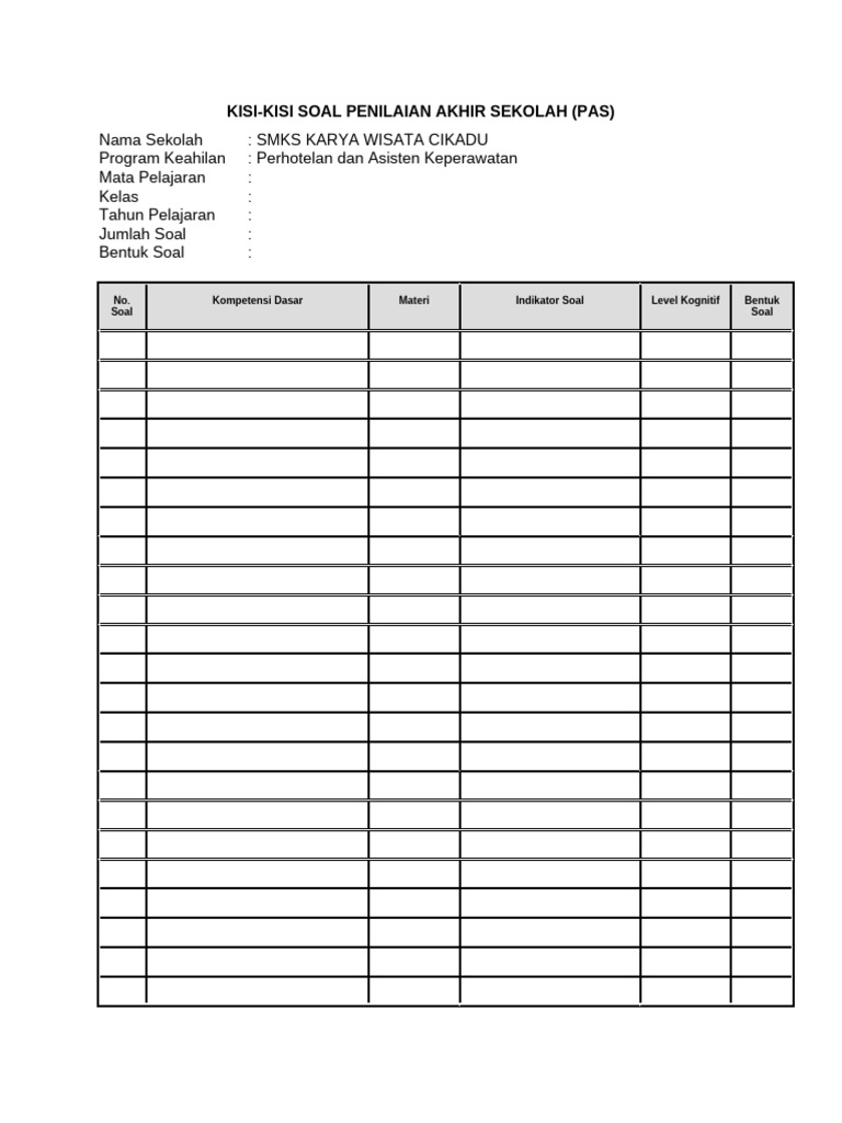 Format Kisi2 Pas | PDF