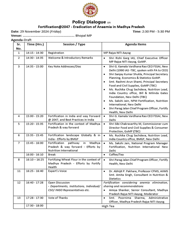 Draft Agenda For Policy Dialogue Meeting by MP RNA | PDF