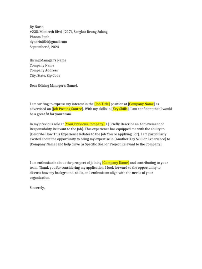 Cover Letter Template | PDF