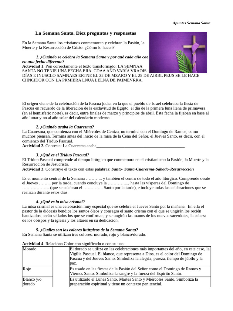 Semana Santa: Preguntas y Respuestas | PDF | Pascua de Resurrección ...