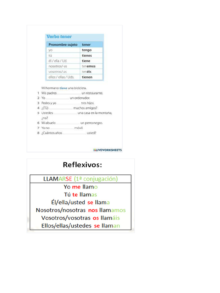 Los Verbos Ser, Estar, Tener, Llamarse | PDF