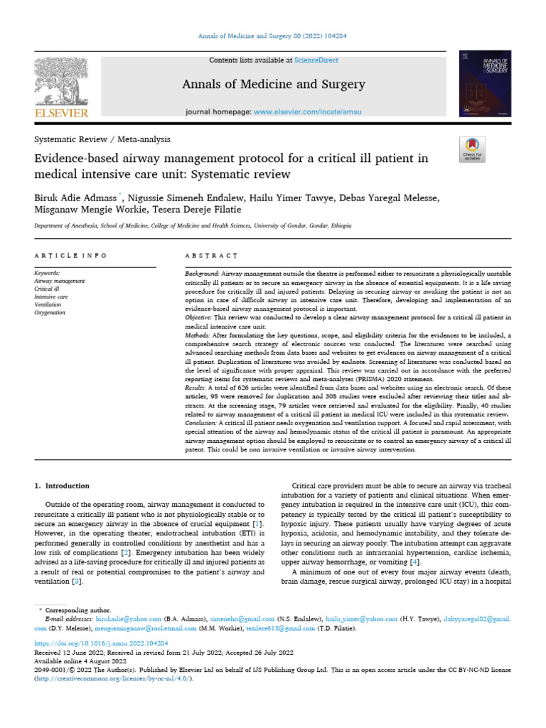 Evidence-Based Airway Protocol in ICU | PDF | Intensive Care Medicine ...