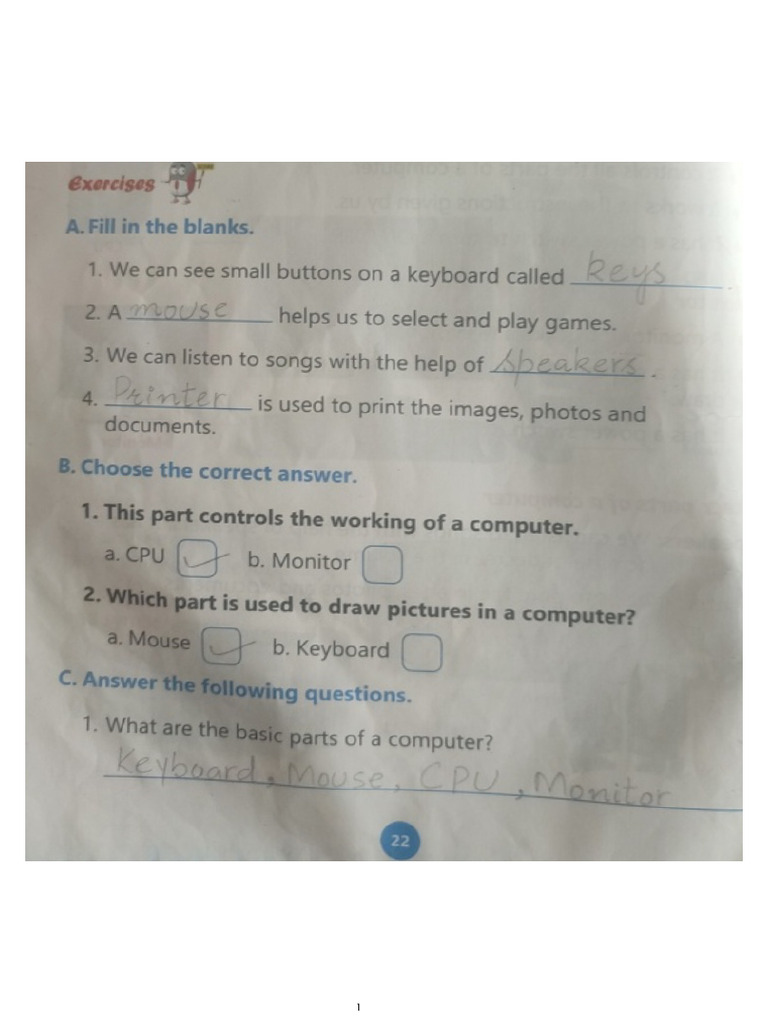 Grade 1-Parts of Computer | PDF