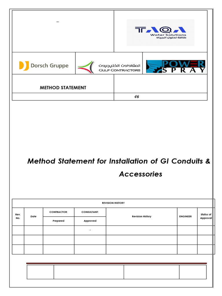 Method Statement Fo GI Conduits & Accessories | PDF | First Aid | Pipe (Fluid Conveyance)