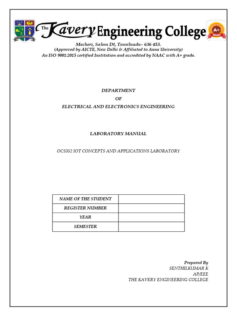 Ocs352 Iot Concepts and Applications Laboratory Manual | PDF | Arduino ...