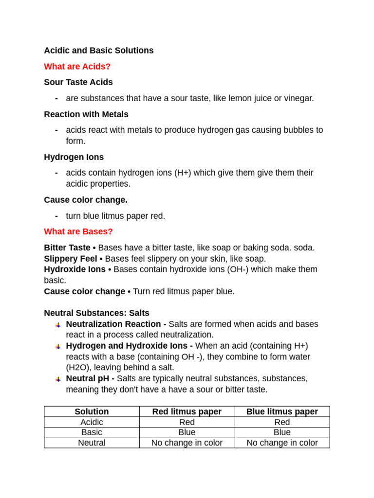 Acidic and Basic Solutions | PDF | Acid | Sodium Bicarbonate