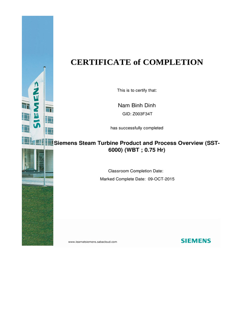 Siemens Steam Turbine Course Completion | PDF