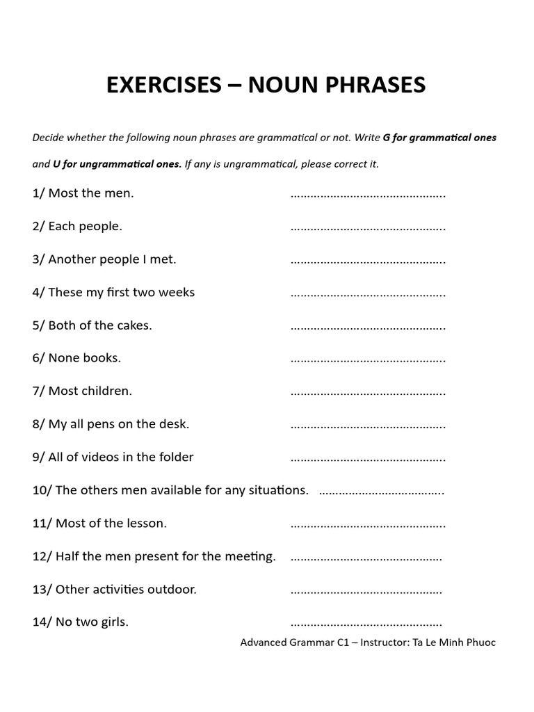 Exercises - Noun Phrases | PDF