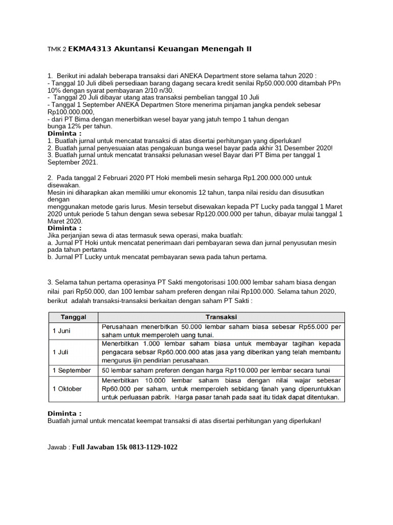 TMK 2 EKMA4313 Akuntansi Keuangan Menengah II 2024 | PDF | Pengelolaan Keuangan & Uang