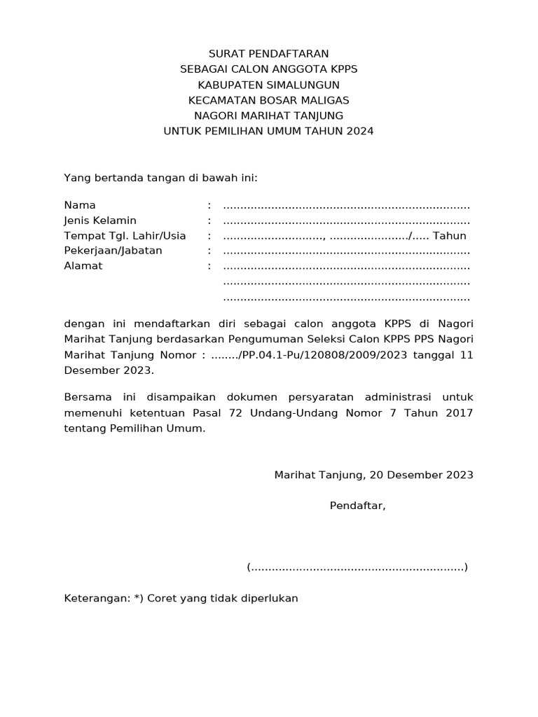 Surat Pendaftaran - KPPS | PDF