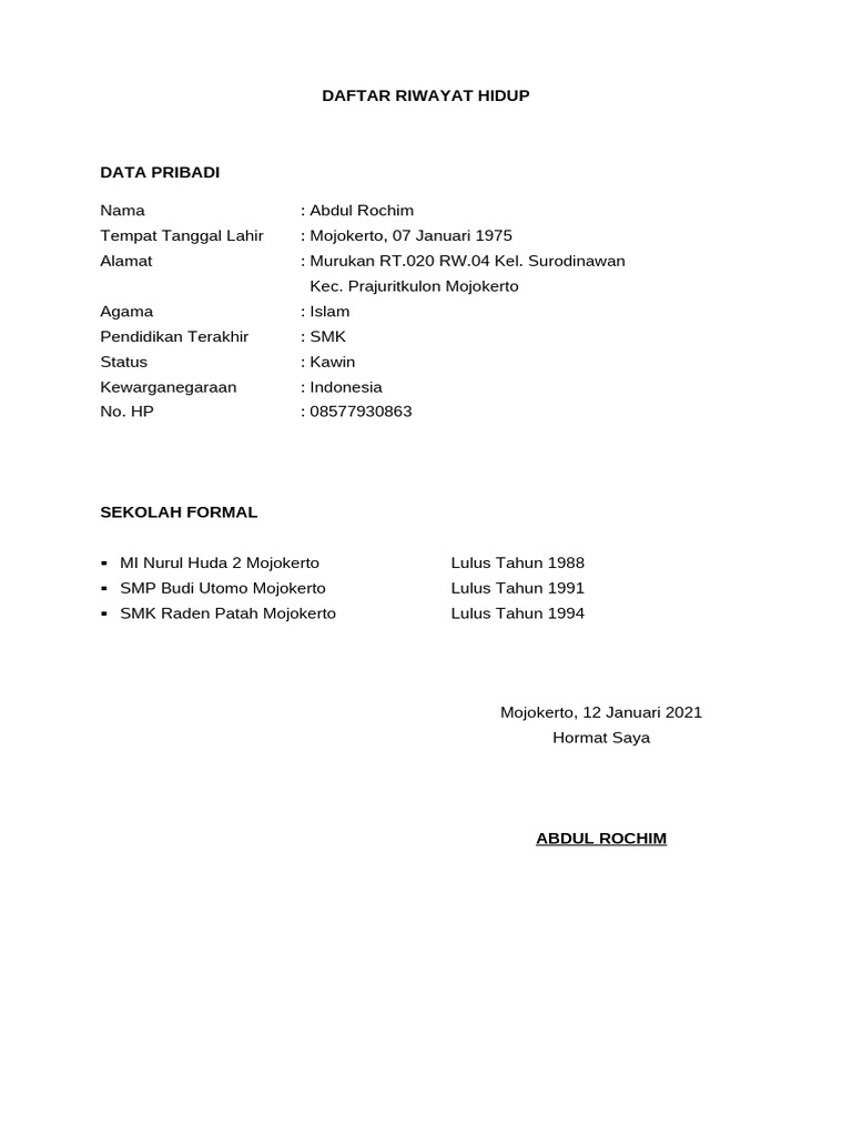 Daftar Riwayat Rokim | PDF