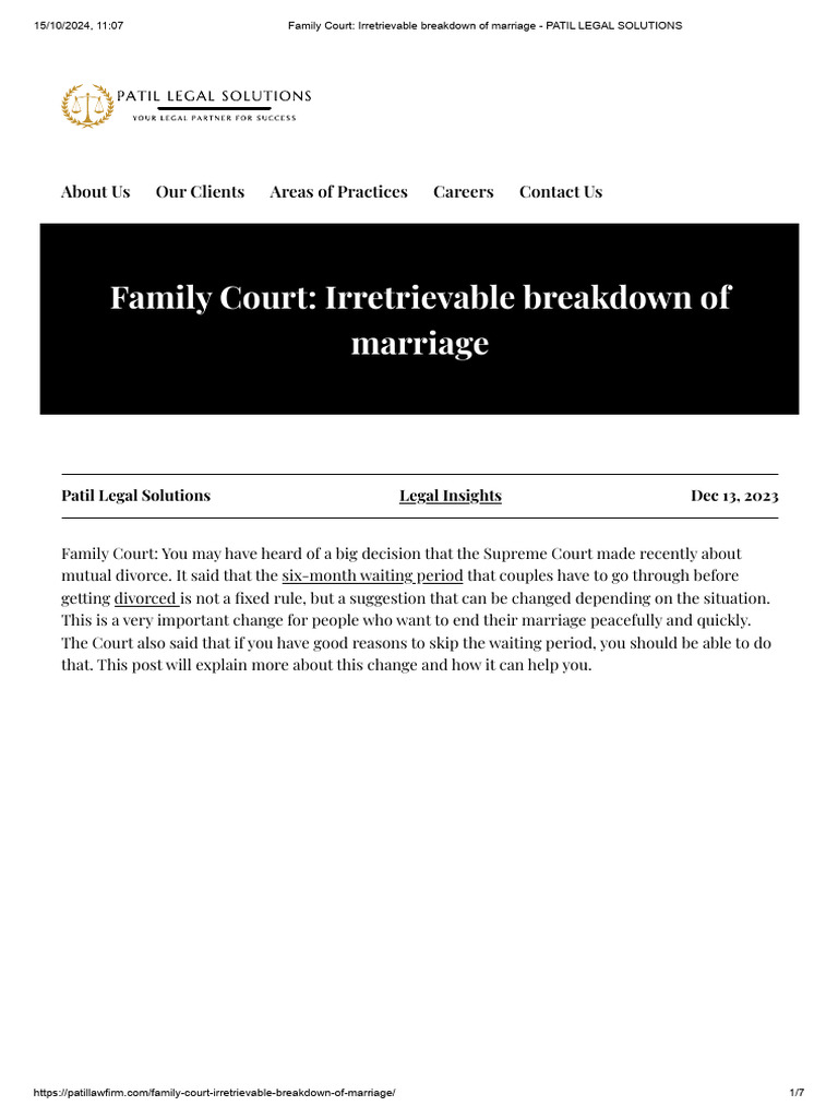 Family Court - Irretrievable Breakdown of Marriage - PATIL LEGAL ...