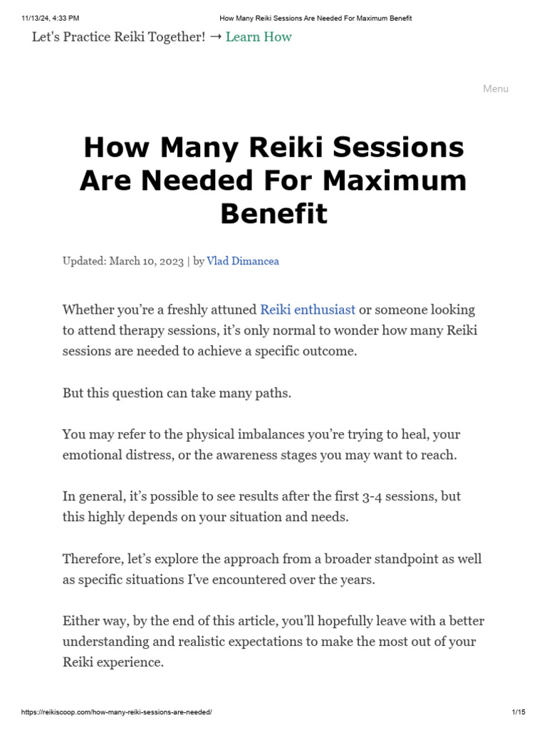 How Many Reiki Sessions Are Needed For Maximum Benefit | PDF | Reiki ...