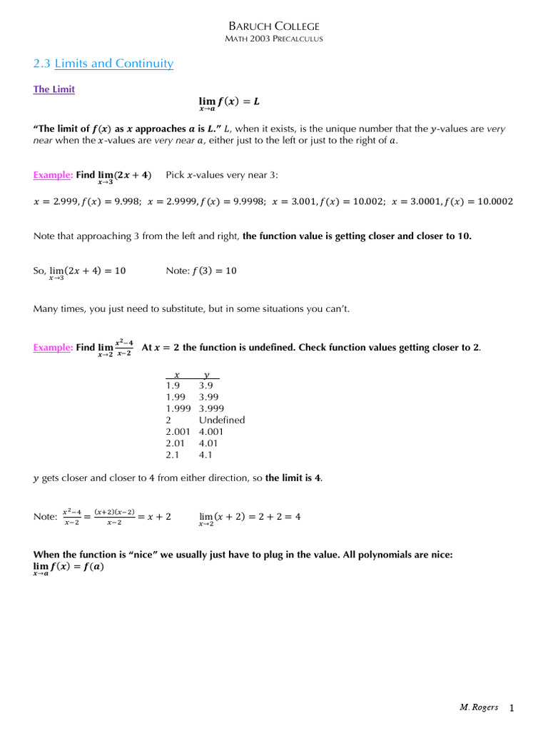 Limits and Continuity in Precalculus | PDF | Function (Mathematics) | Continuous Function
