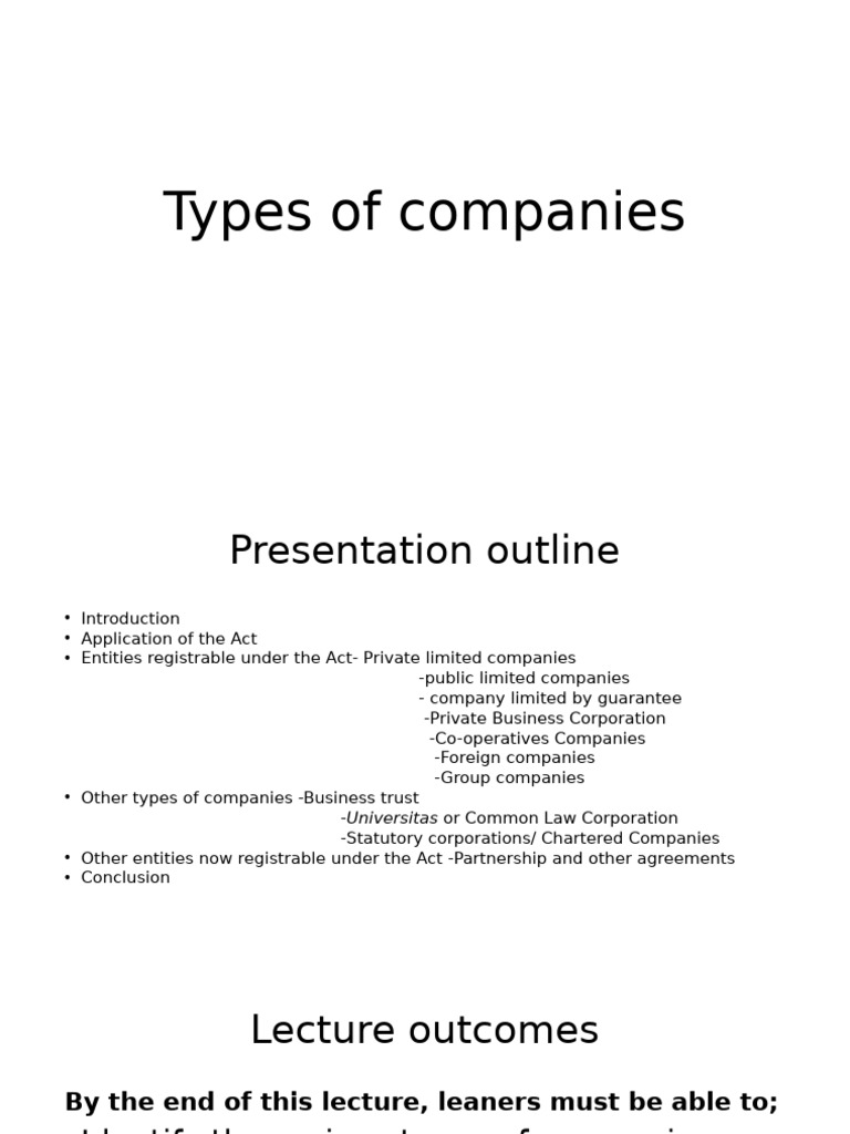 Types of companies | PDF | Partnership | Corporations