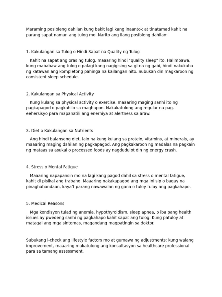 Dahilan Bakit Inaantok | PDF