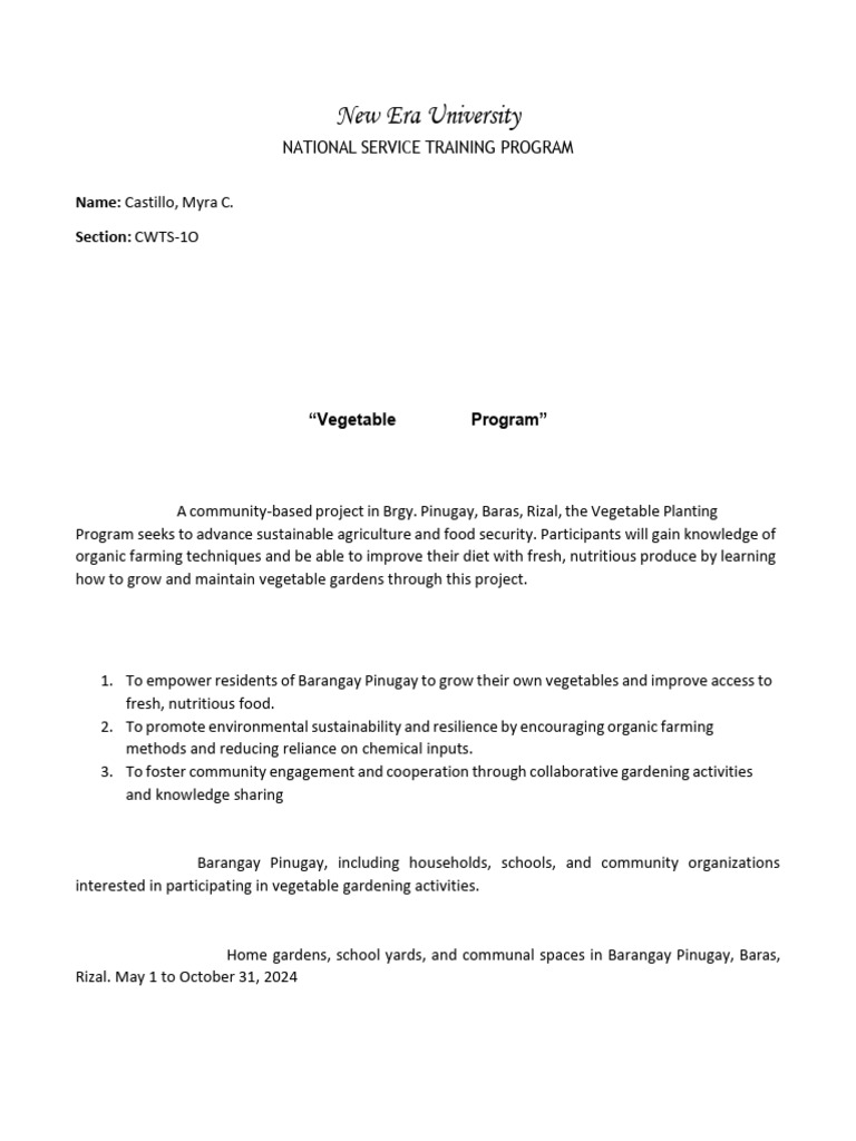 Project Proposal_NSTP | PDF | Agriculture | Vegetables