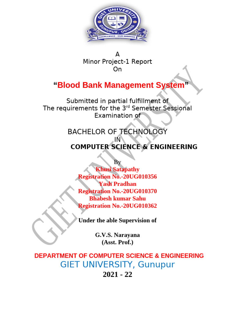 Blood Bank Management System Project | PDF | Blood Transfusion | Blood ...