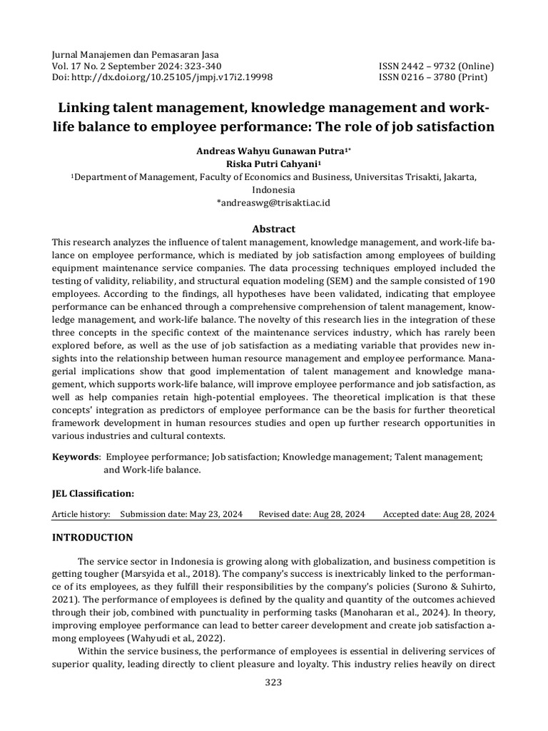 Jurnal - Linking Talent Management, Knowledge Management and Work-Lifebalance To Employee ...