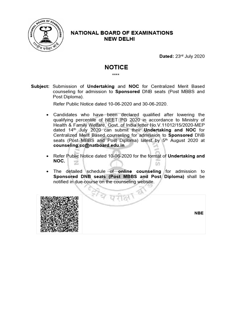 NewWeb Stage-Site Notices UNDERTAKING NOC For Sponsored 23-7 - Notice With QR | PDF